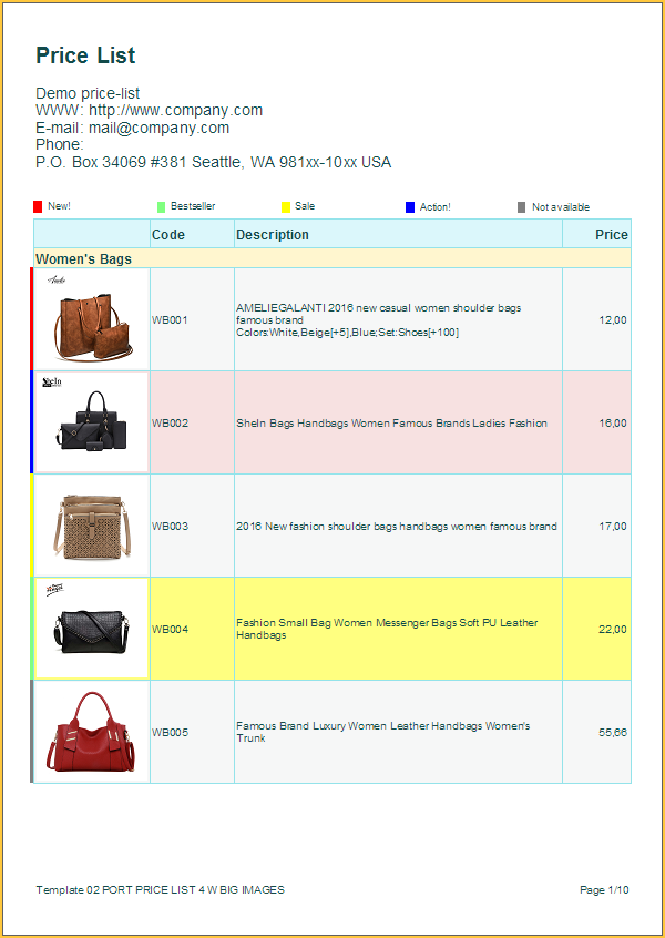 Free Excel Product Catalogue Template